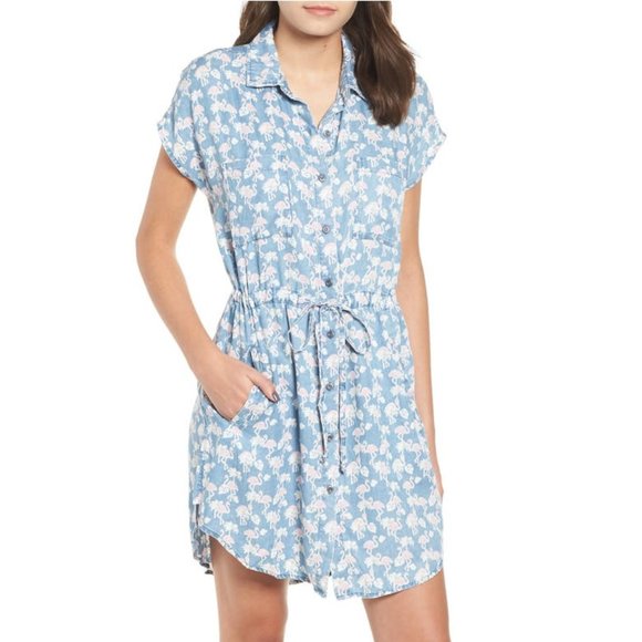 Billy T | Dresses | Billy T Tropic Blue Flamingo Chambray Waist Dress ...